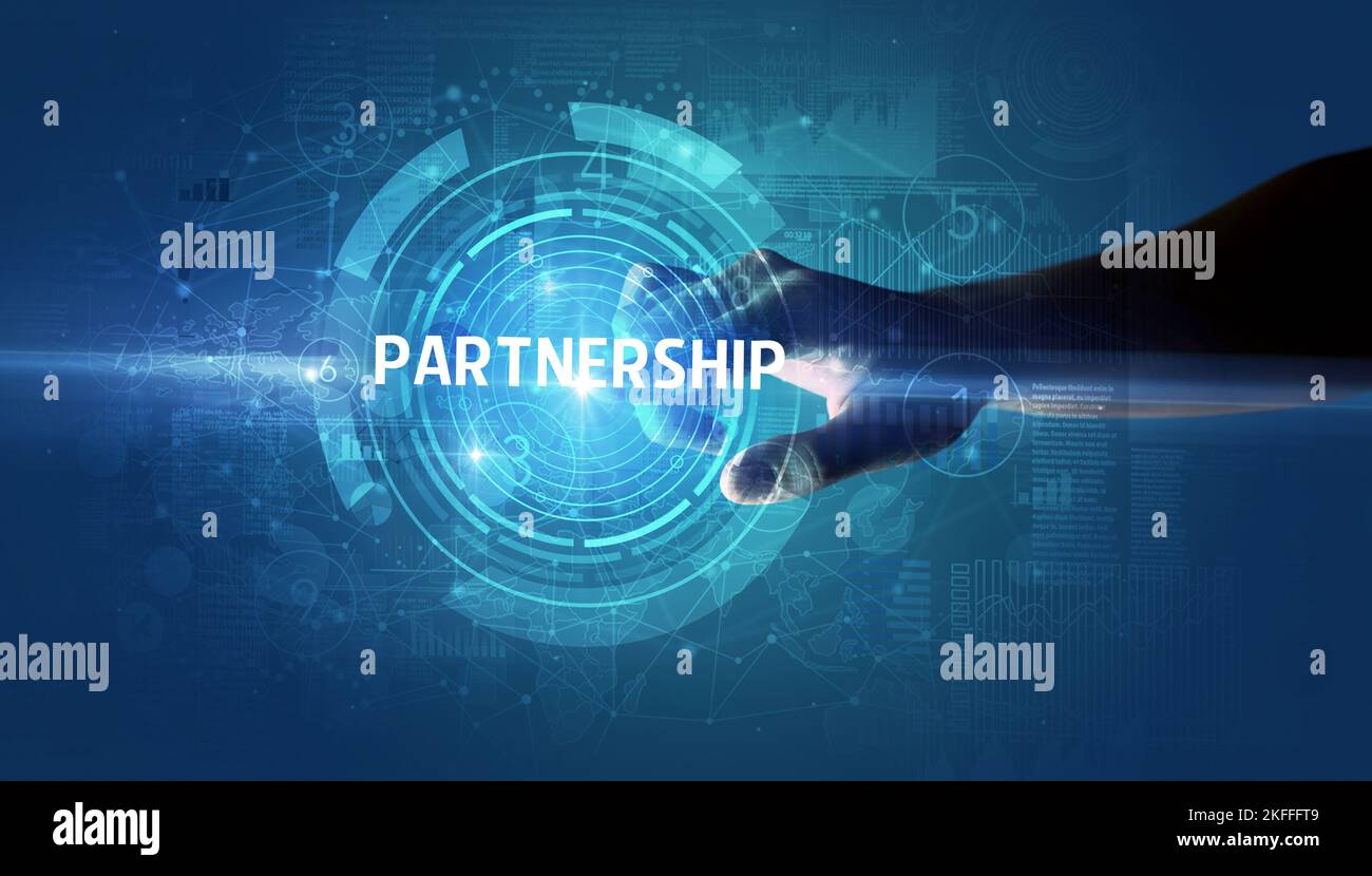 Hand touching business concept button Stock Photo - Alamy