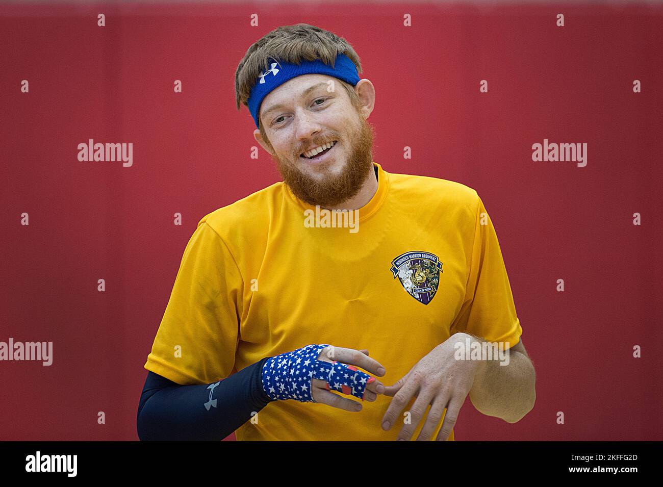 Marine veteran Pfc. Joshua Kelly, from Kailua, Hawaii, laughs during ...