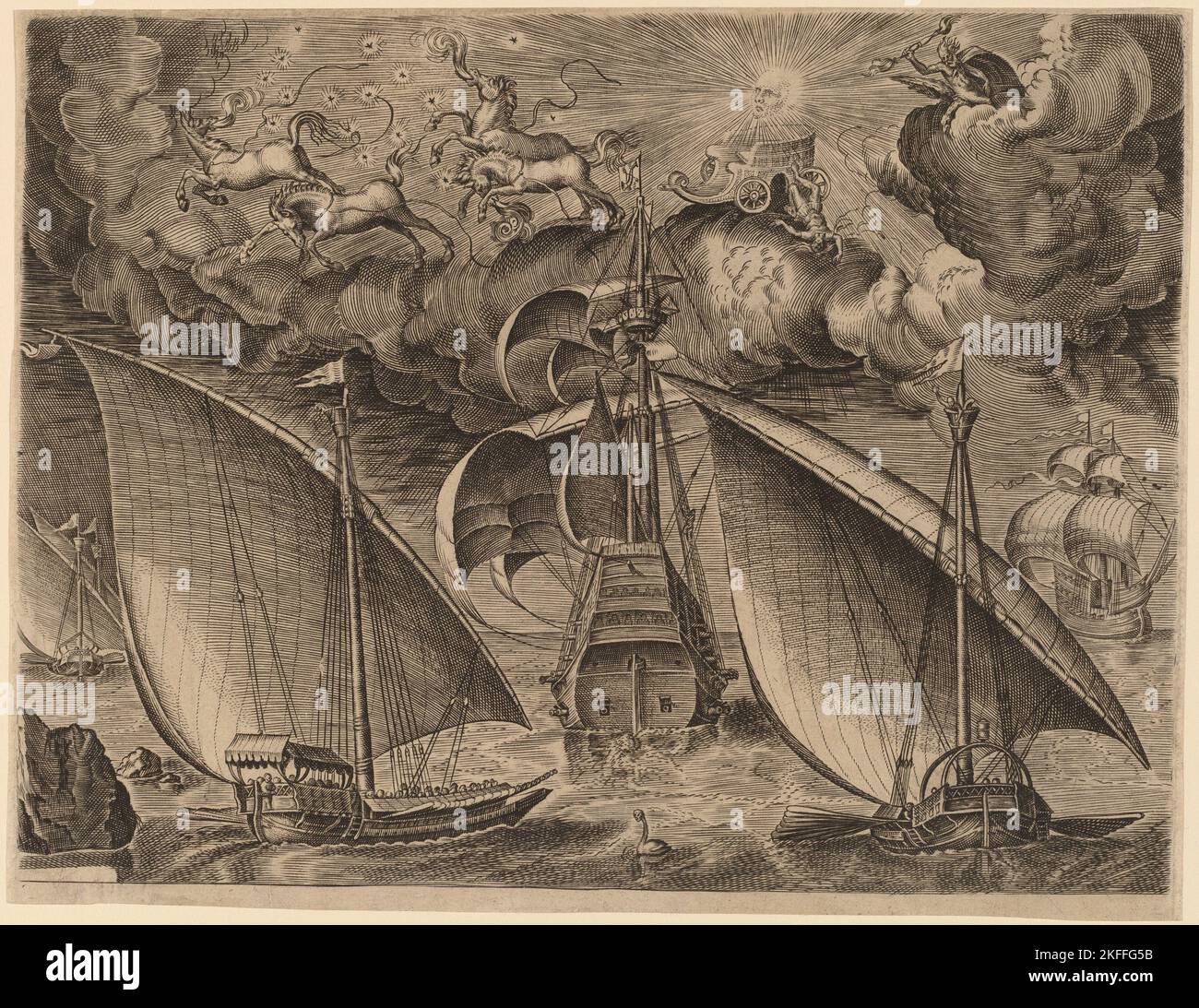 Two Galleys behind an Armed Three-Master with Phaethon and Jupiter in ...