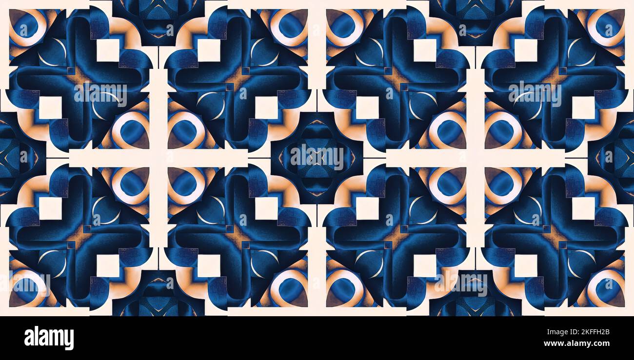 Blue white watercolor azulejo tile border background. Seamless coastal ...