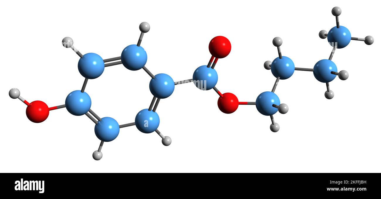 3D image of Butylparaben skeletal formula - molecular chemical ...