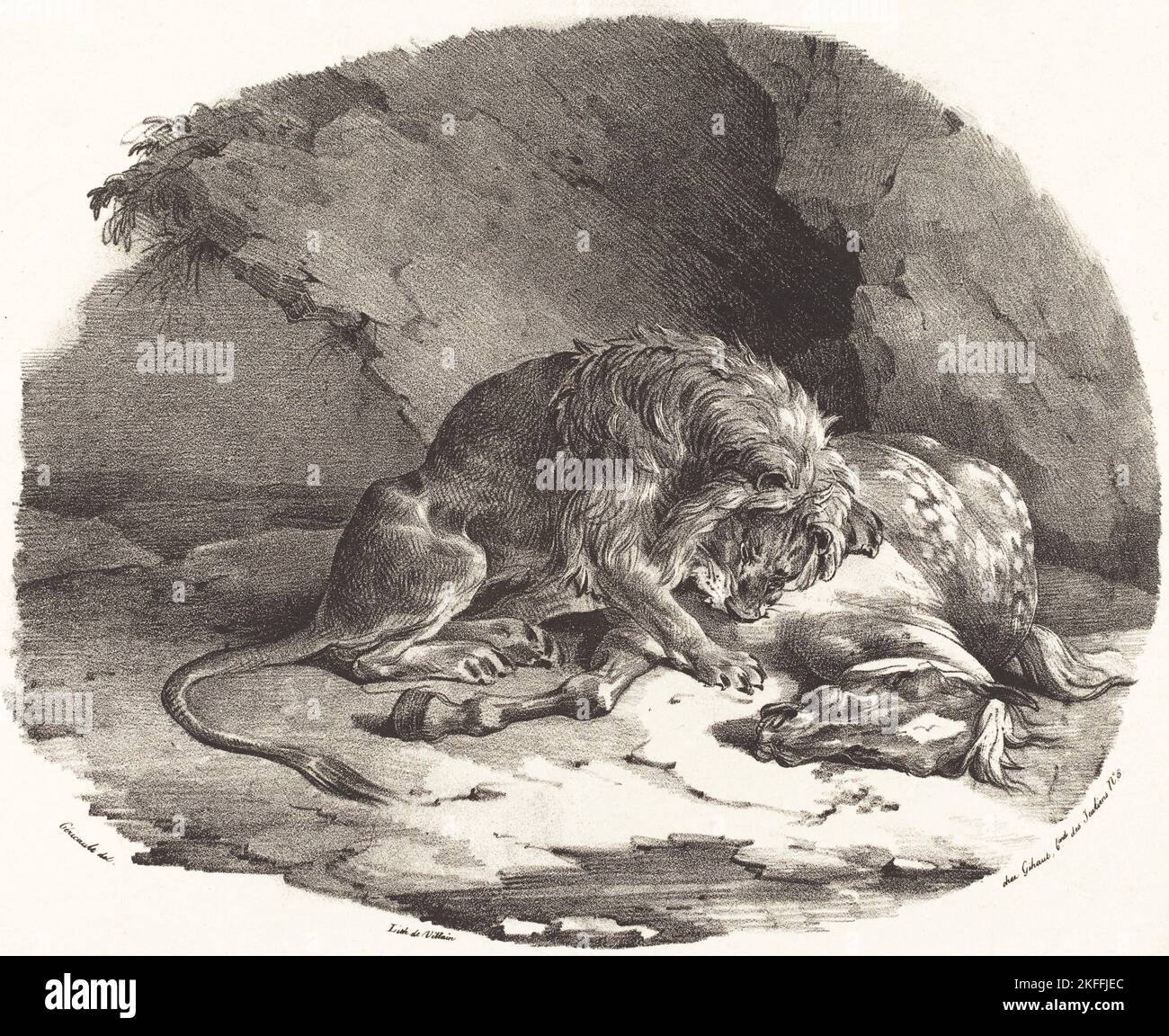 Horse Devoured by a Lion (Cheval devore par un lion), 1823 Stock Photo ...