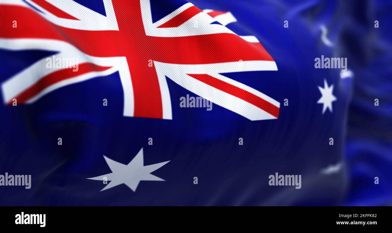 Close-up view of the Australia national flag waving. The Commonwealth ...
