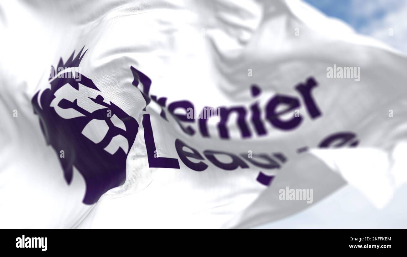 London, ENG, July 2022: Close-up of the Premier League flag waving in ...