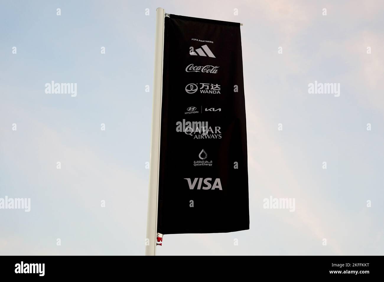 A general view of the World Cup sponsors on a banner ahead of the FIFA ...