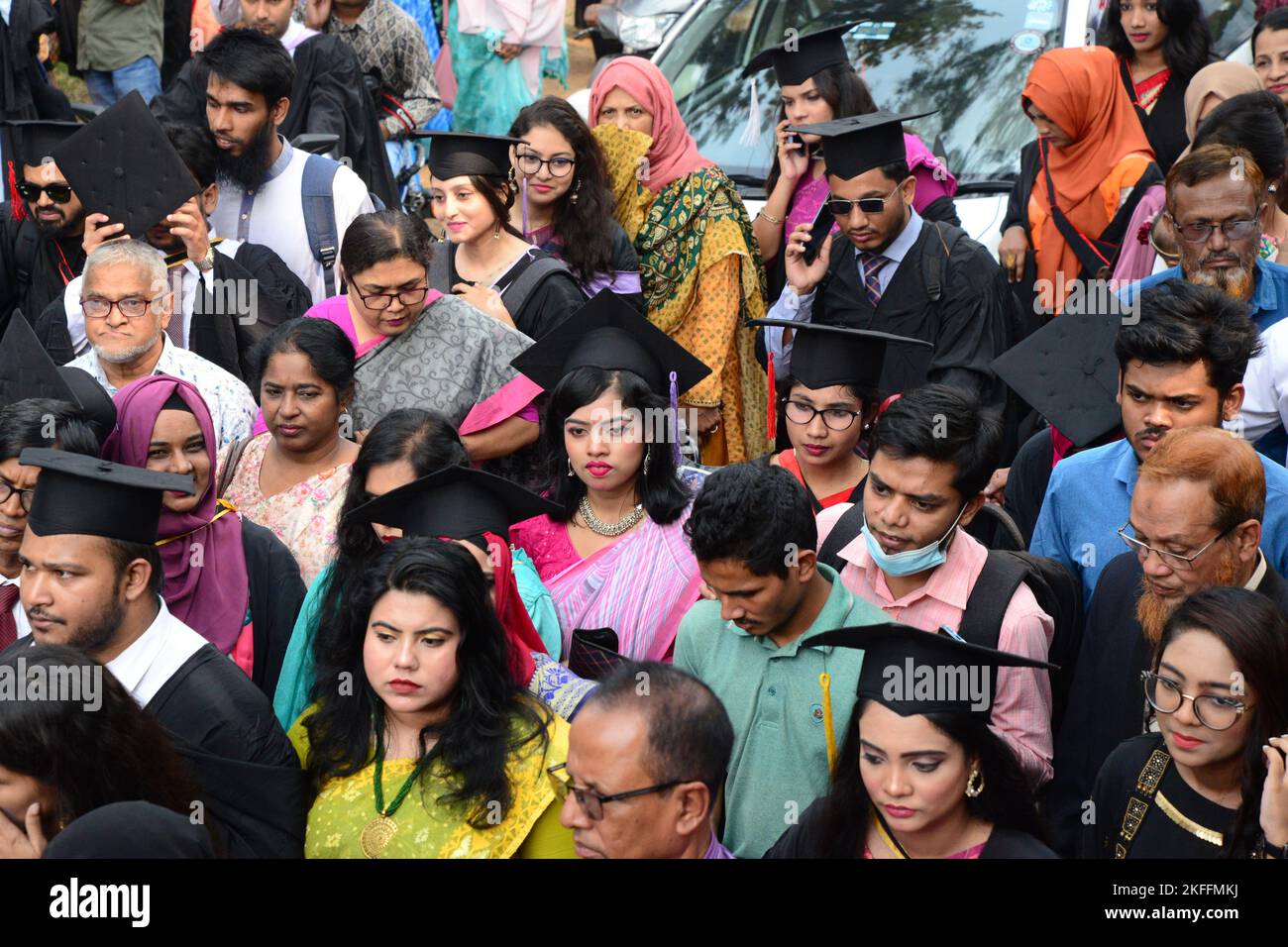 Dhaka, Bangladesh, on November 18, 2022 A group of graduates gather to ...
