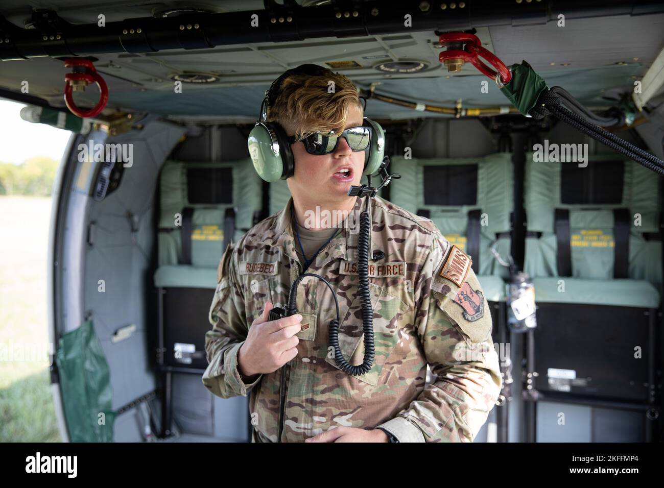 Airman 1st Class Luke Rudebeck, a cable and antenna defense operator ...