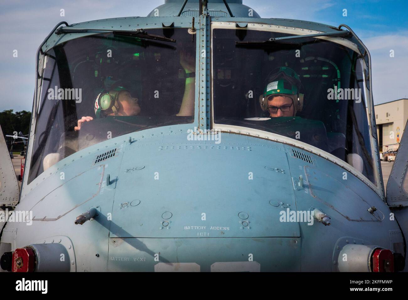 U.S. Marine Corps Cpl. Kade Atwood, UH-1Y aviation technician (left ...