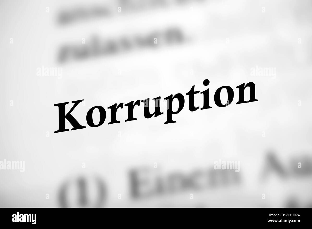 A selective focus from the book page of the word 'Korruption ...