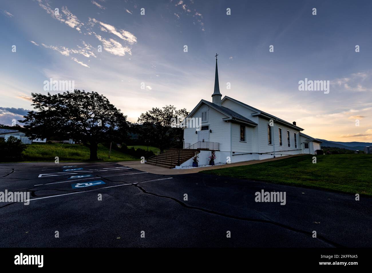 A closeup of a small community church at Madison County in Virginia ...