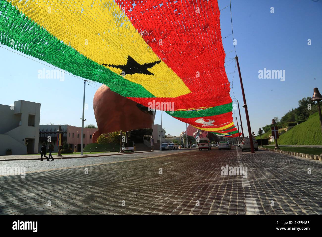 November 16, 2022 in Doha, Qatar: A canopy of giant flags from ...