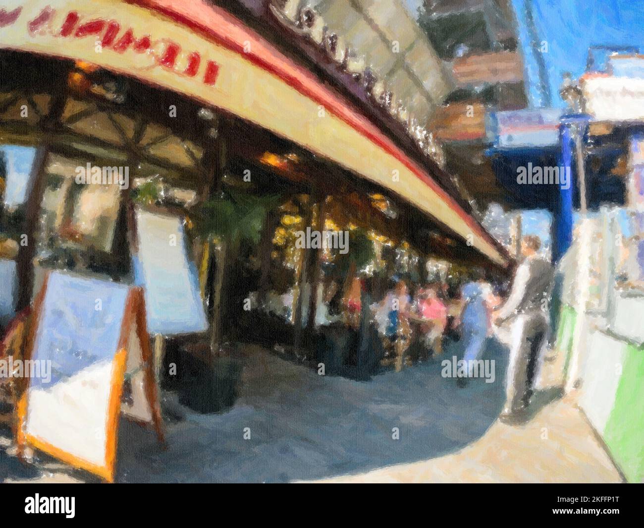 Hand drawn abstract painting on canvas with color texture of Ultra wide ...