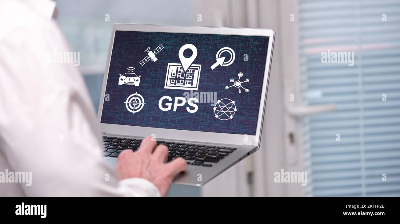 Laptop screen displaying a gps concept Stock Photo - Alamy
