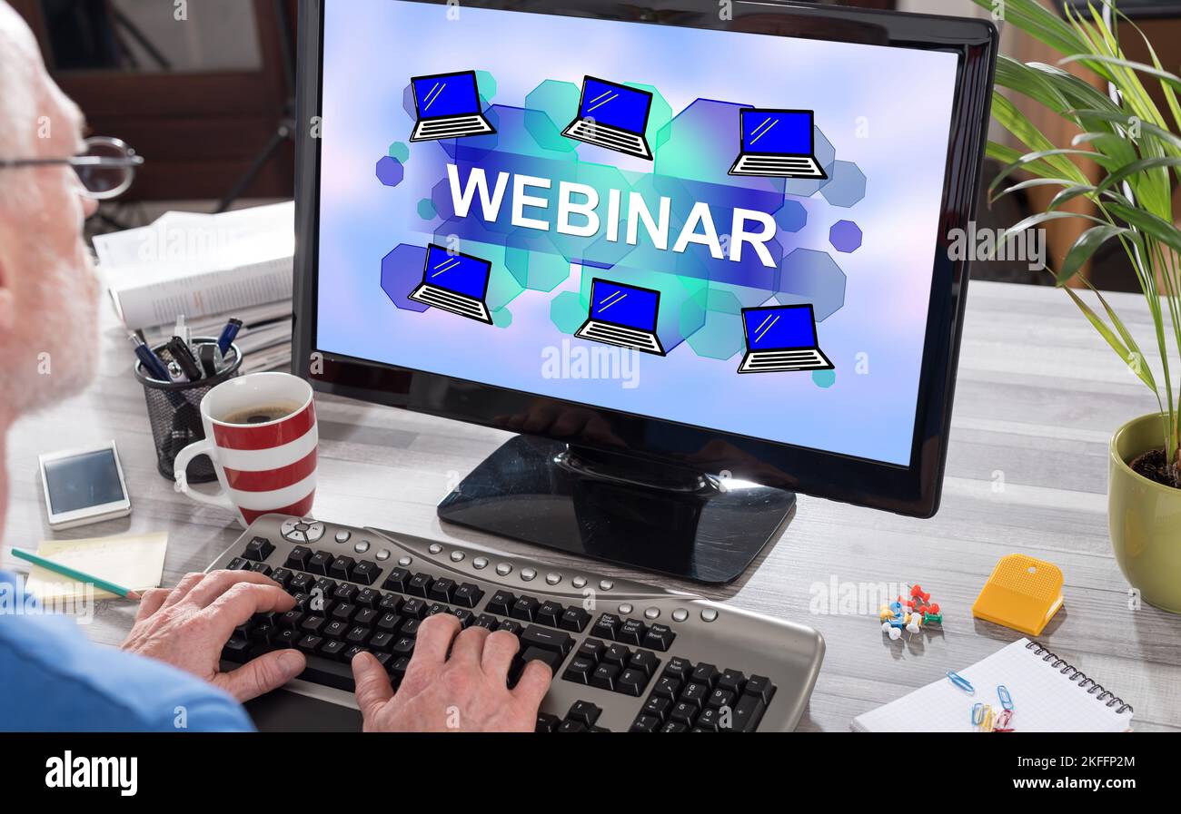 Man using a computer with webinar concept on the screen Stock Photo - Alamy