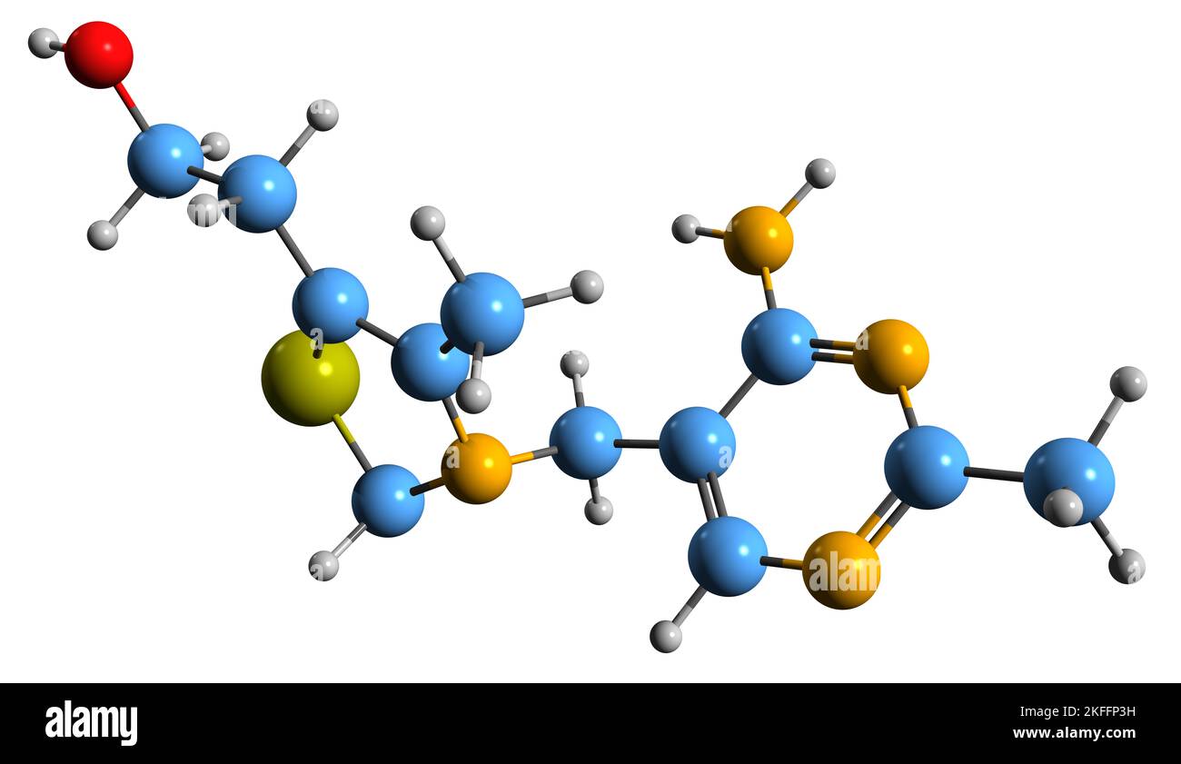3D image of Thiamine skeletal formula - molecular chemical structure of ...