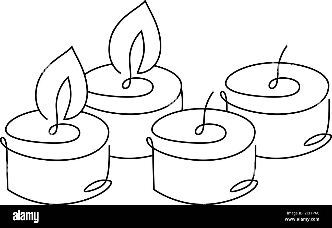 Hand drawn continuous one line four candles vector icon. Christmas ...