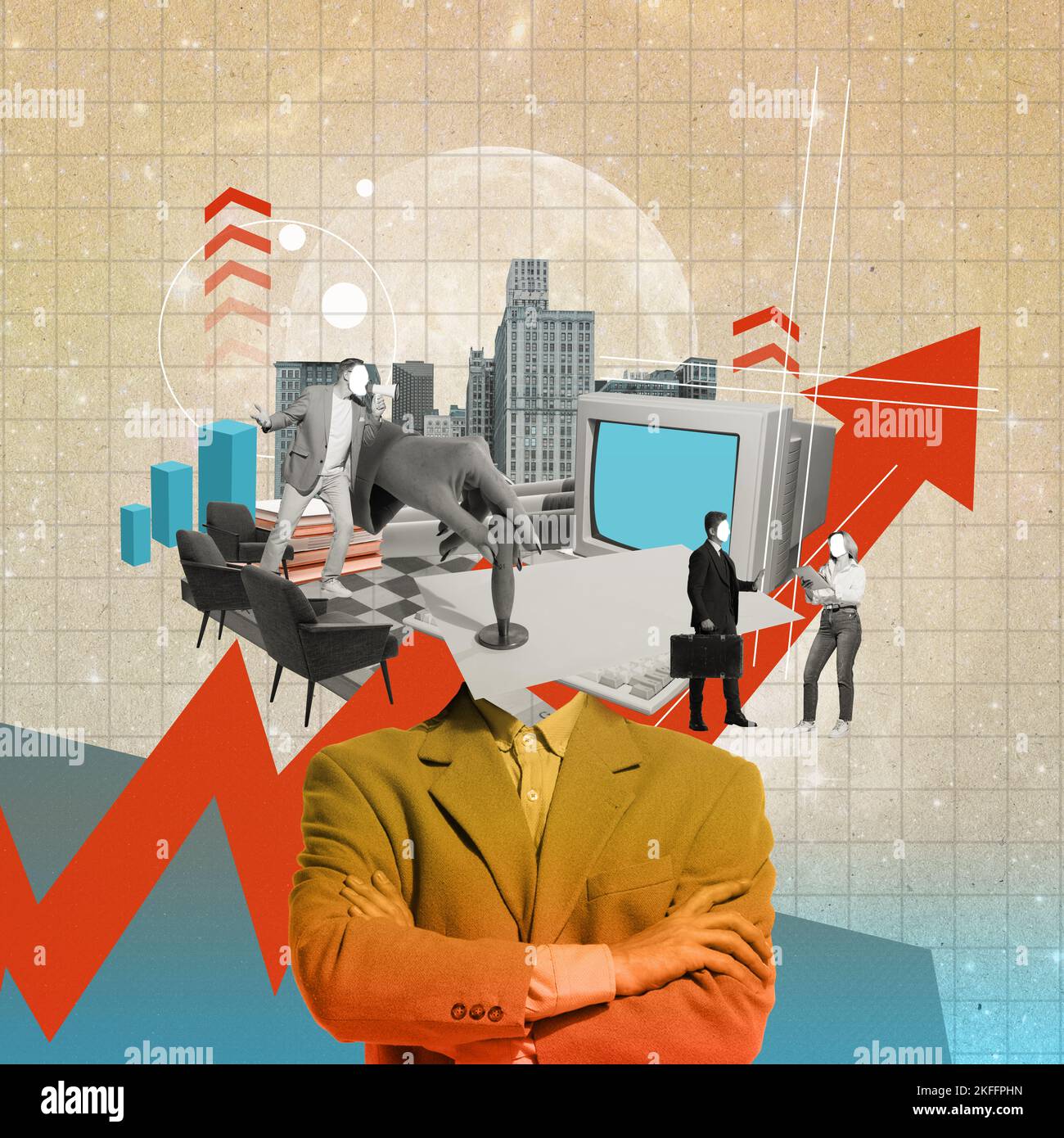 Contemporary art collage. Conceptual design. Remote businessman ...