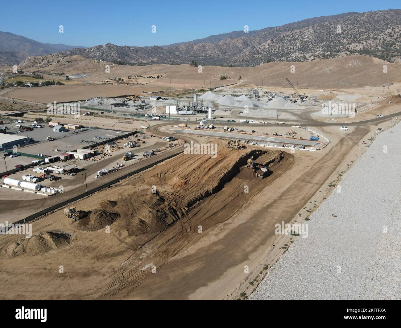 An aerial view of the rock crushing plant, concrete batch plant, and ...