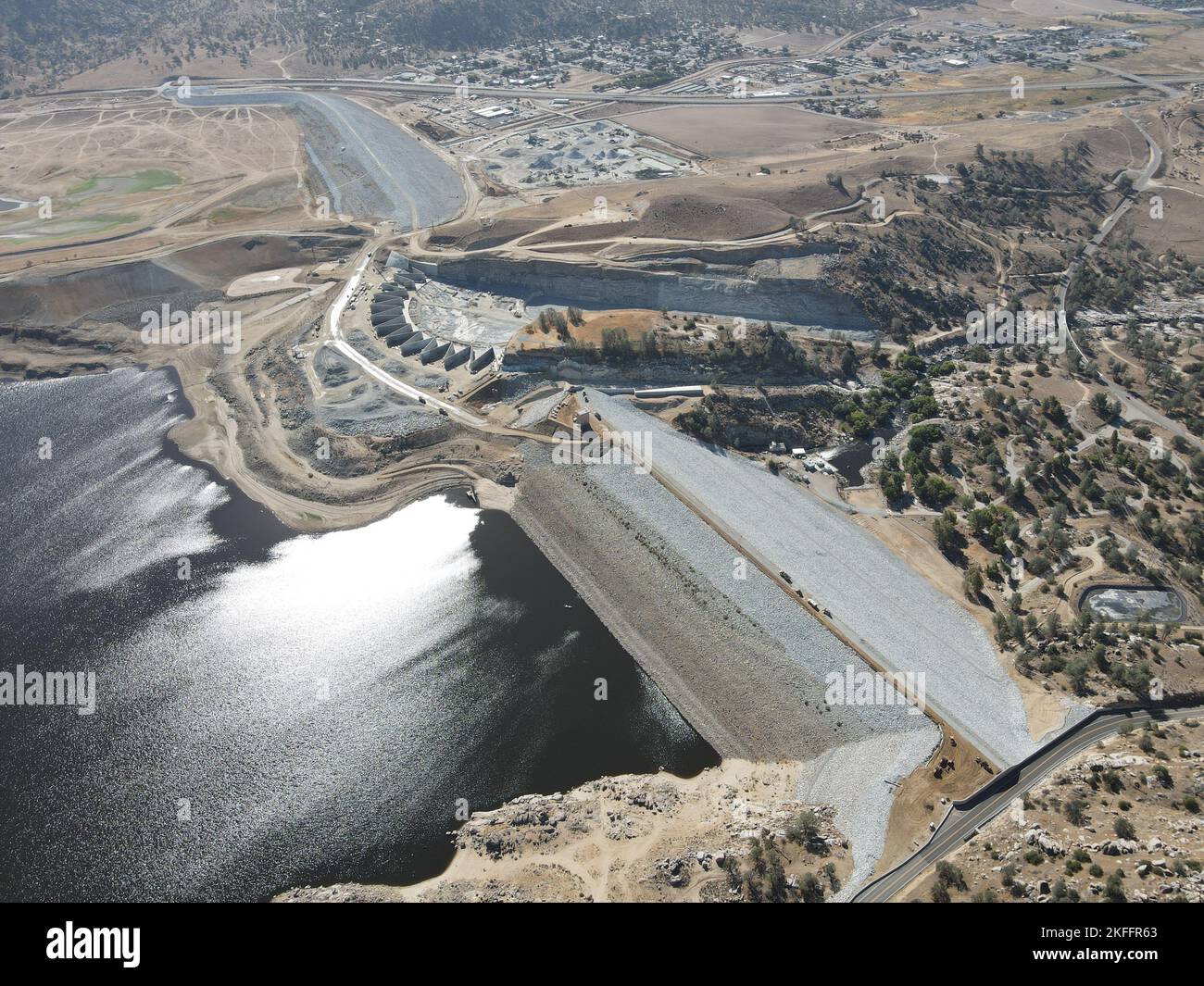 An aerial view of the Isabella Dam Safety Modification Project in Lake ...