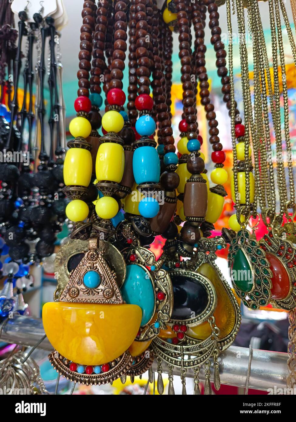 17 June 2022, Sikkim, India, Collection of colourful keychain ...