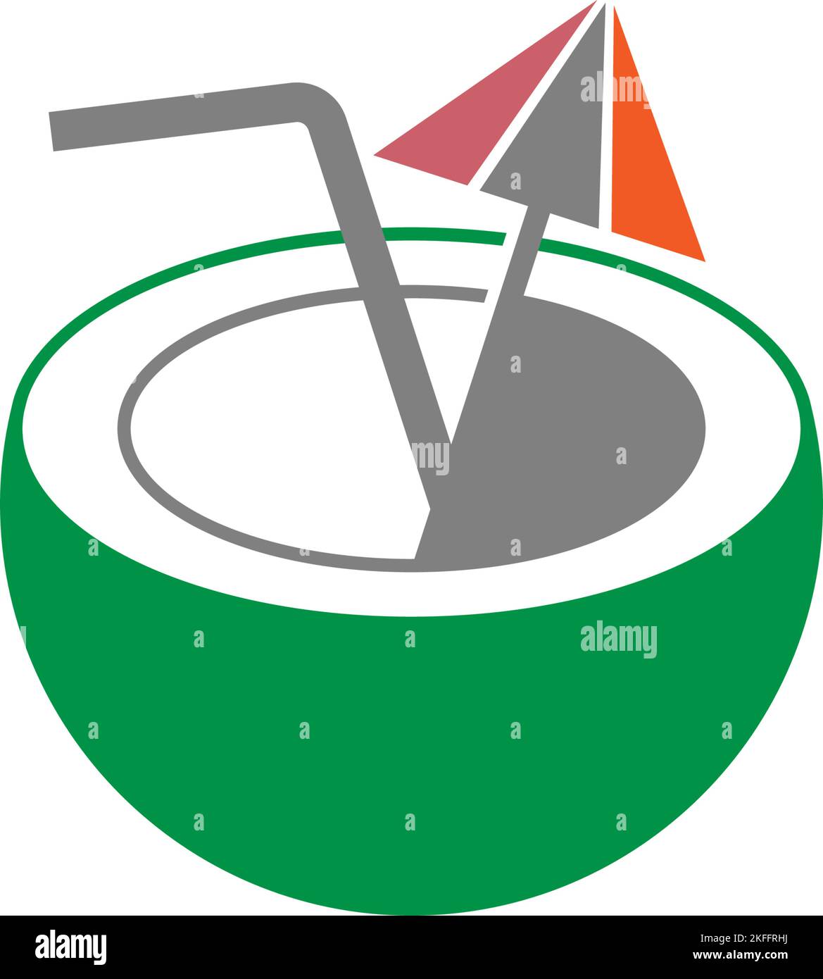 A green coconut with a straw isolated on the white background. Vector ...