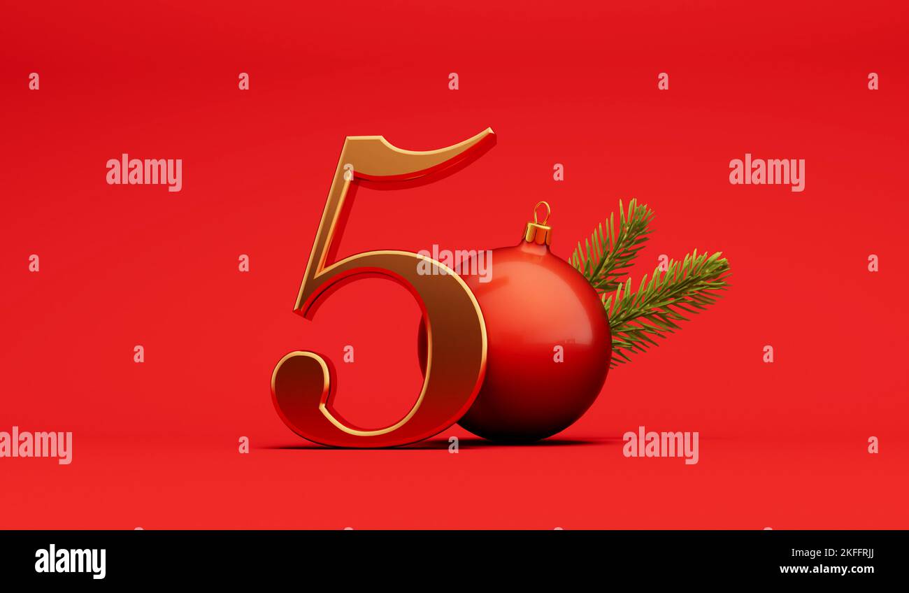 The 12 days of christmas. 5th day festive background gold lettering ...