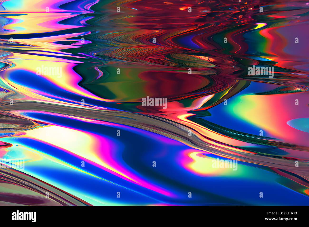 3d Liquid wavy chrome metal surface with colorful chromatic neon lights ...