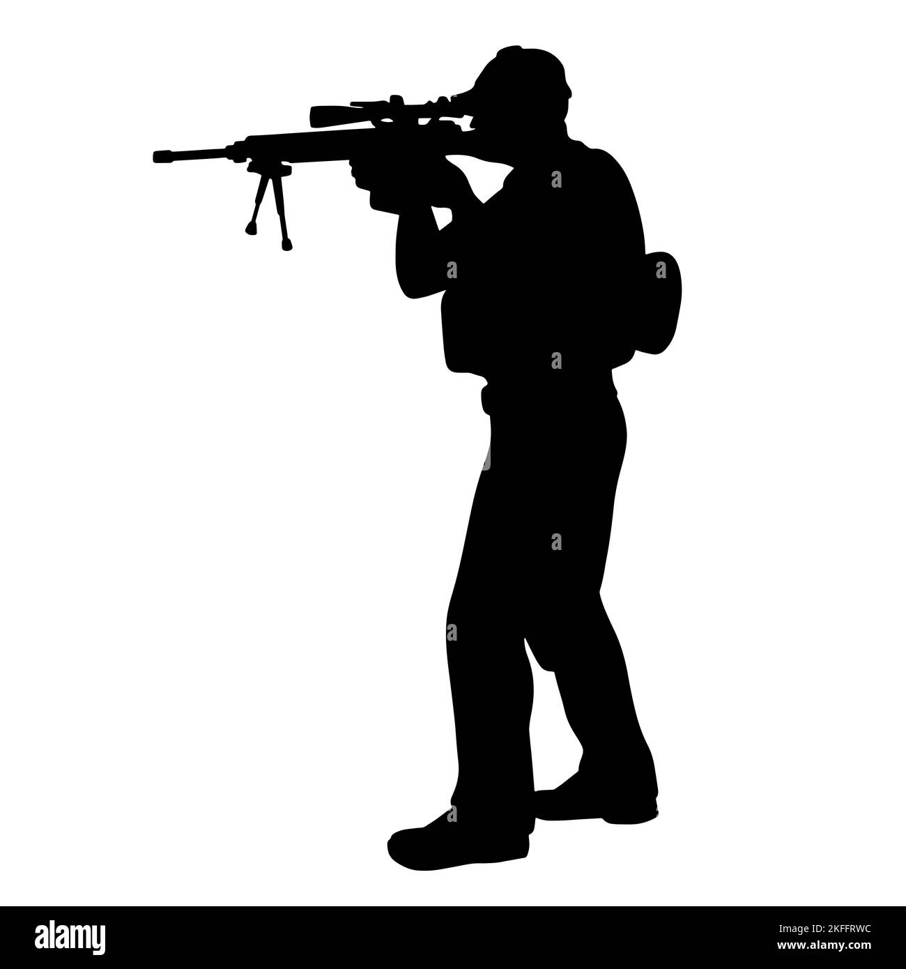 Black and white silhouette of a soldier with a weapon. A special forces ...