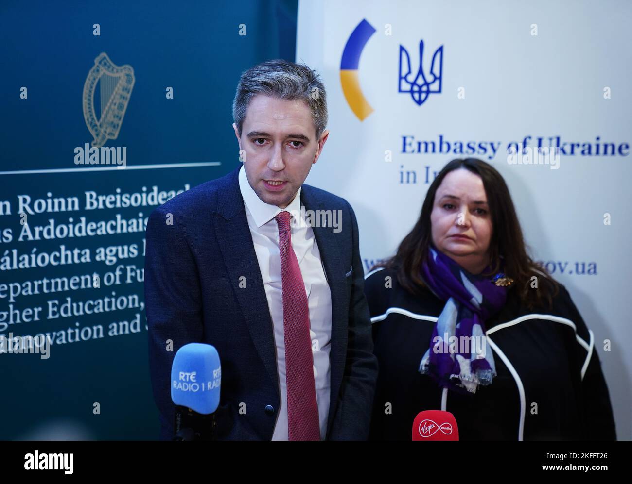 Higher Education Minister Simon Harris (left) and Larysa Gerasko ...
