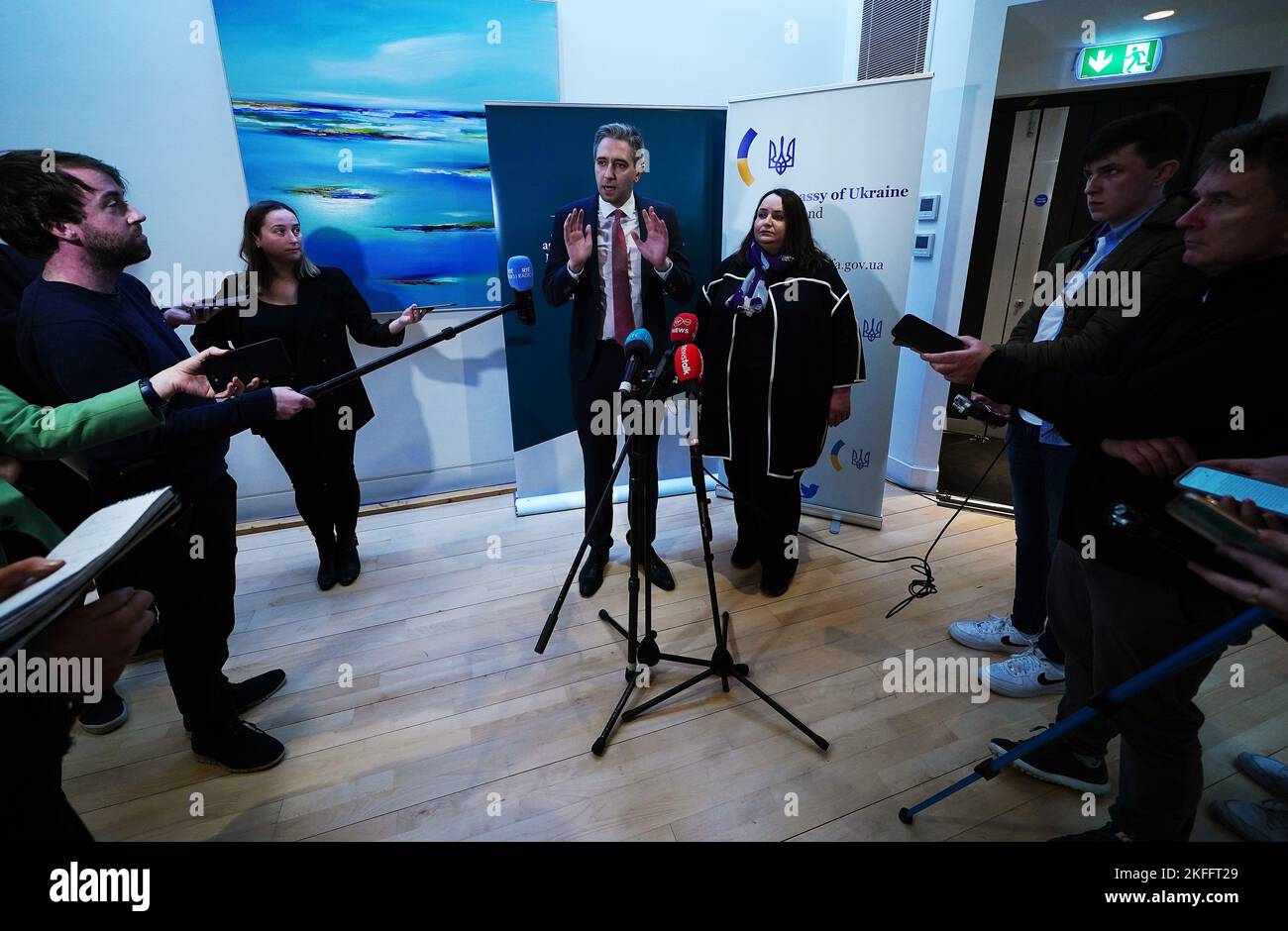 Higher Education Minister Simon Harris (left) and Larysa Gerasko ...