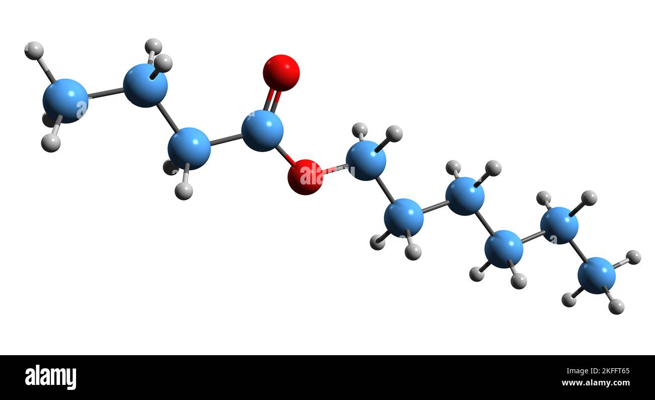 3D image of hexyl butyrate skeletal formula - molecular chemical ...