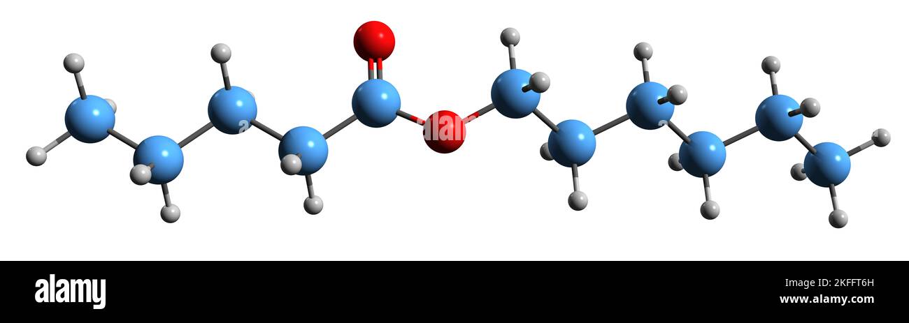 3D image of Hexyl pentanoate skeletal formula - molecular chemical ...