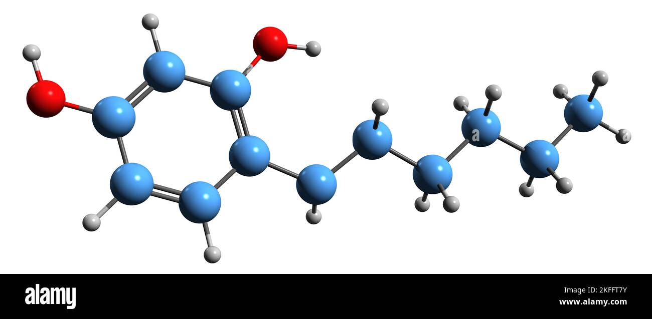 3D image of Hexylresorcinol skeletal formula - molecular chemical ...