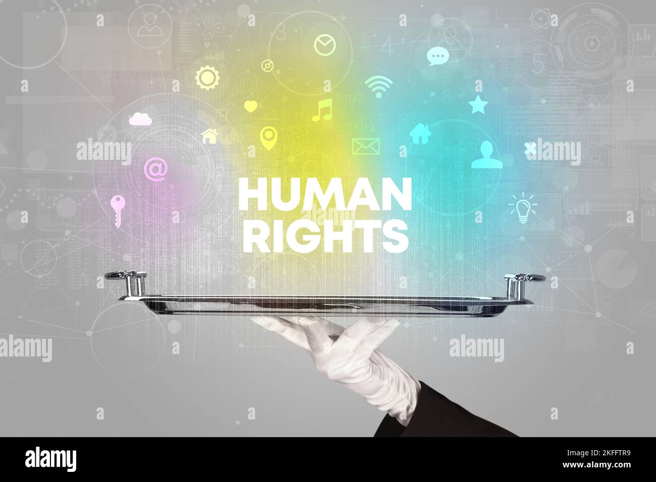 Waiter serving social networking concept Stock Photo - Alamy