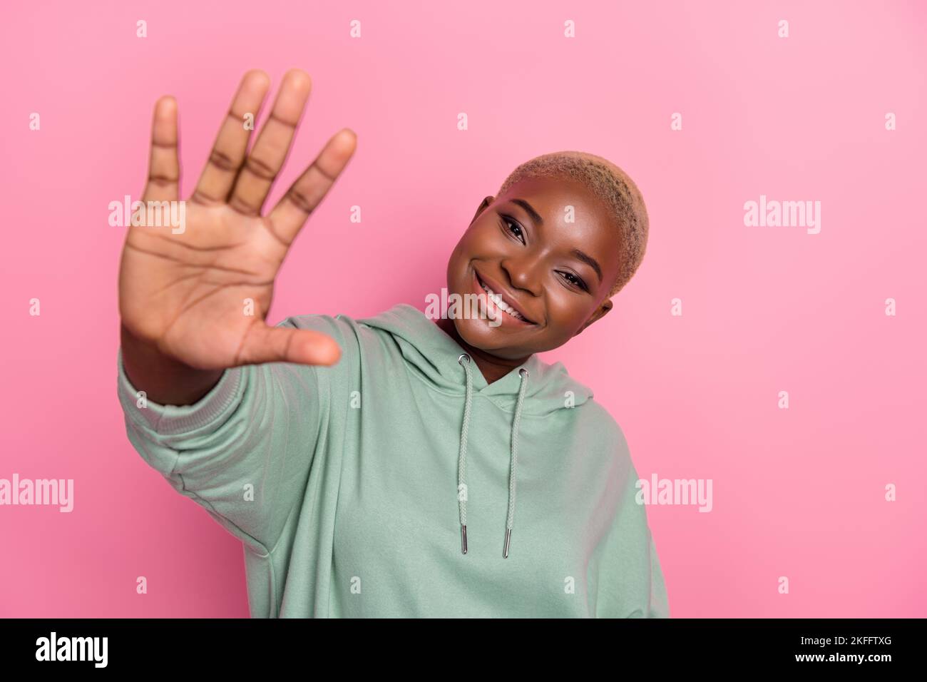 Portrait of young good mood attractive female meet her best friend say ...