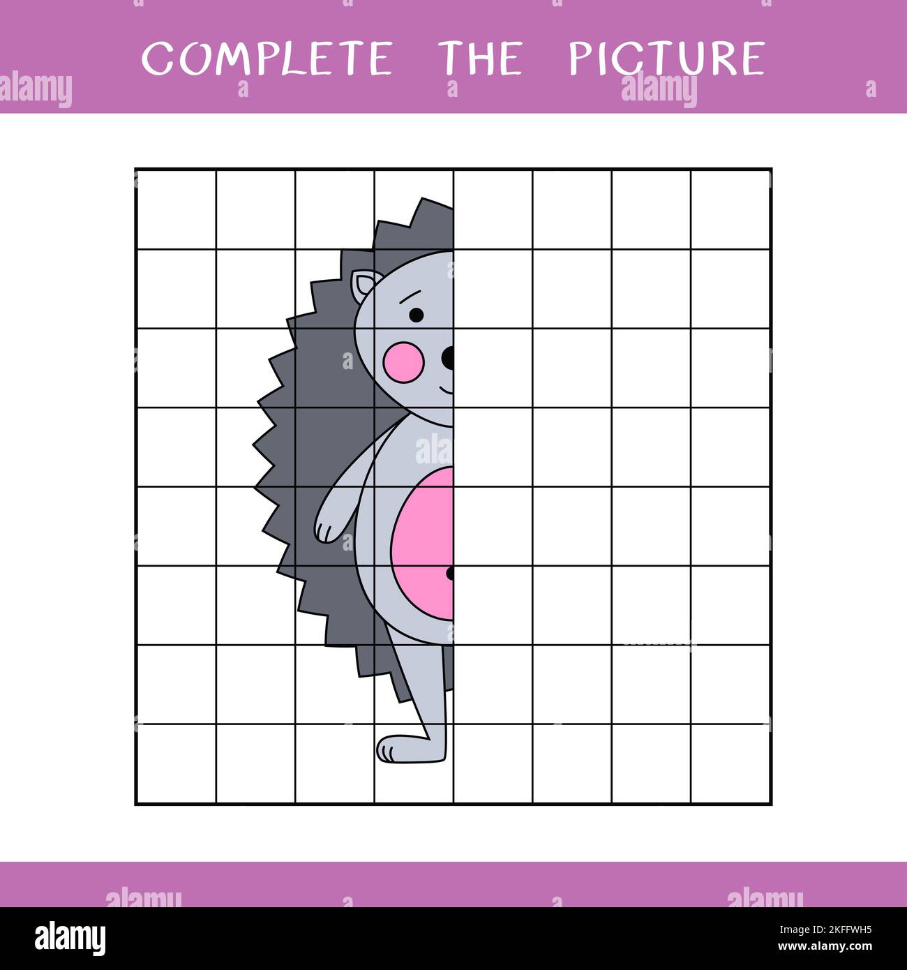 Complete the picture of cute hedgehog. Simple educational game for kids ...