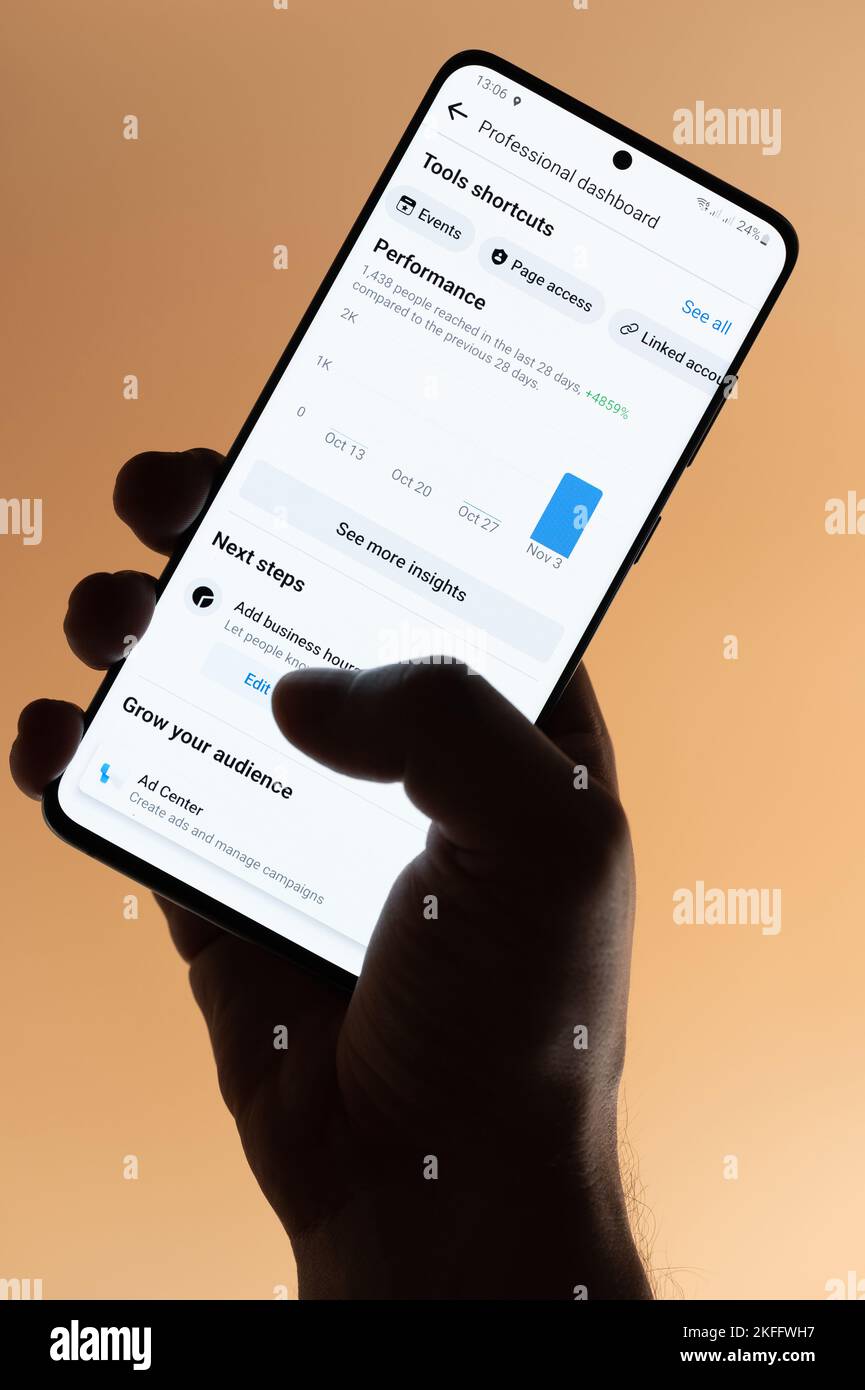 New york, USA - November 4, 2022: Using facebook ads app on smartphone ...