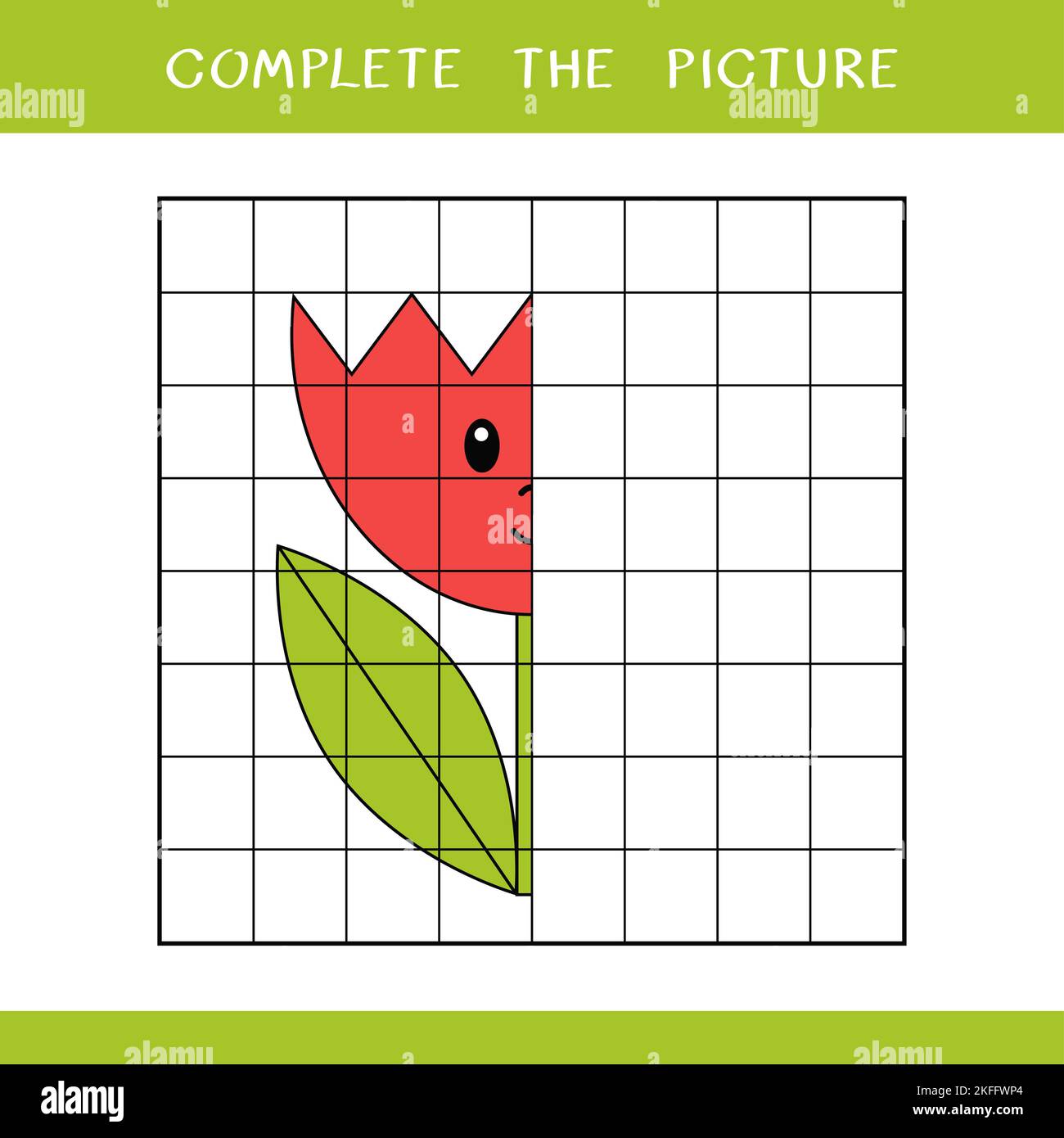 Complete the picture of cute tulip. Simple educational game for kids ...