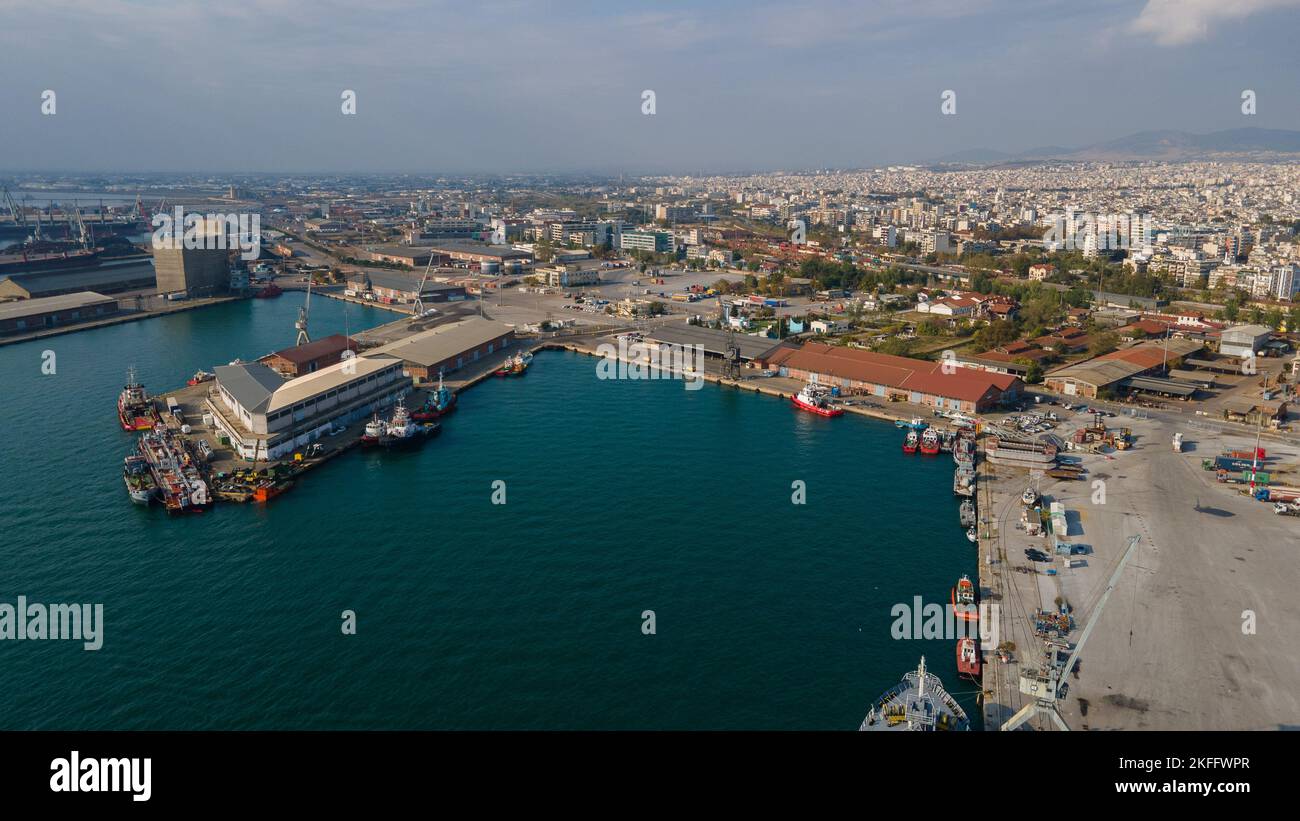 View of Thessaloniki's commercial harbour Stock Photo - Alamy