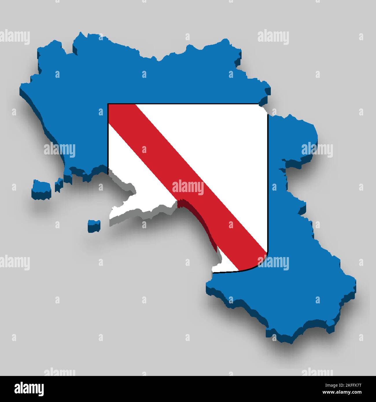 3d isometric Map of Campania is a region of Italy with national flag ...