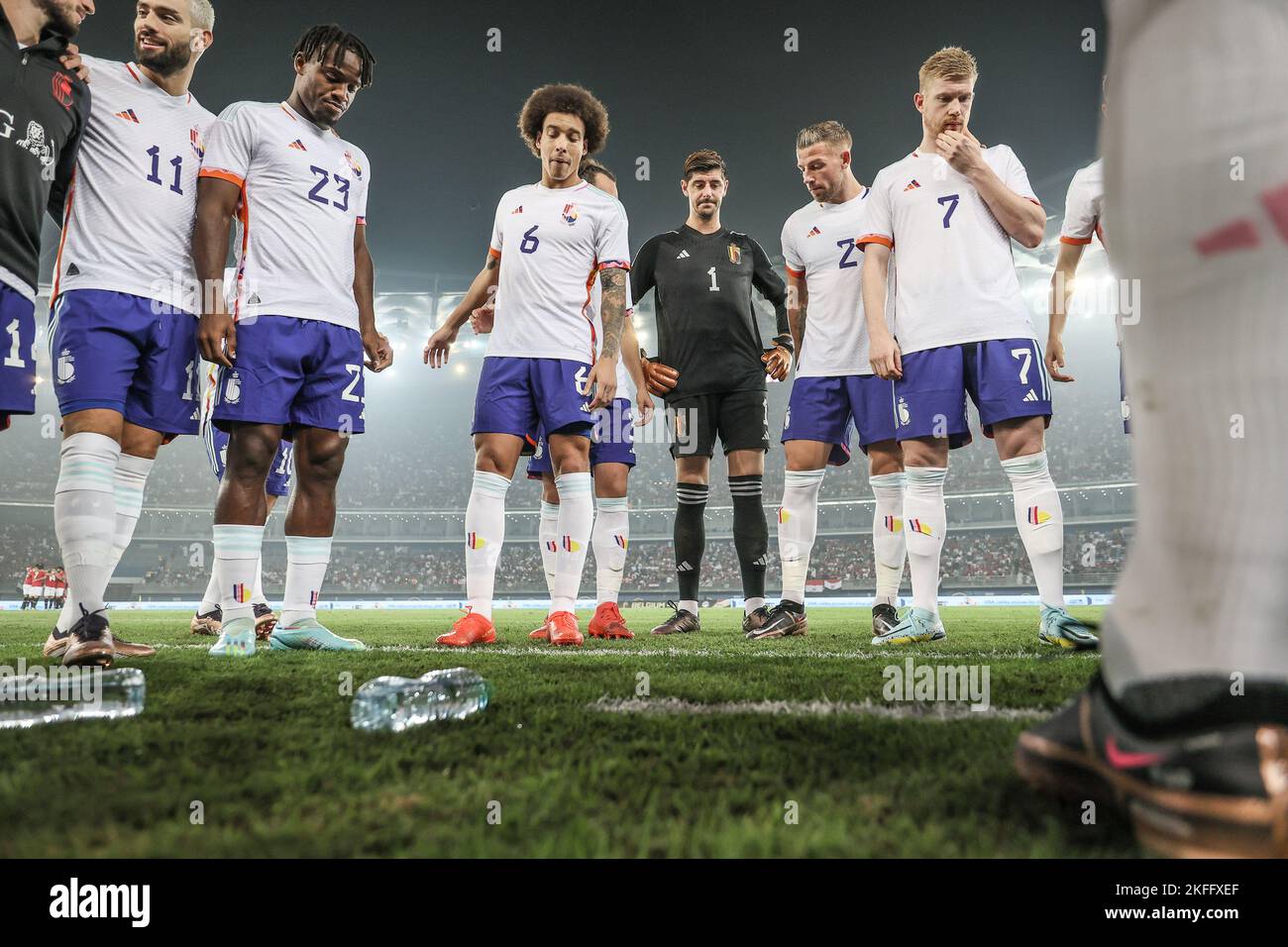 Belgium's players pictured at the start of a friendly soccer game of the Egyptian national ...