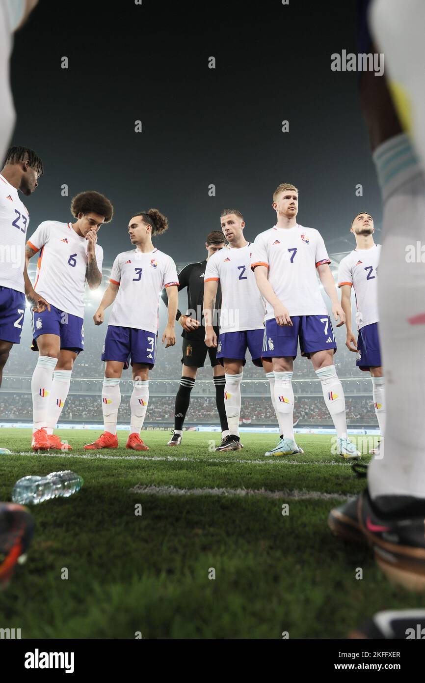 Belgium's players pictured at the start of a friendly soccer game of the Egyptian national ...
