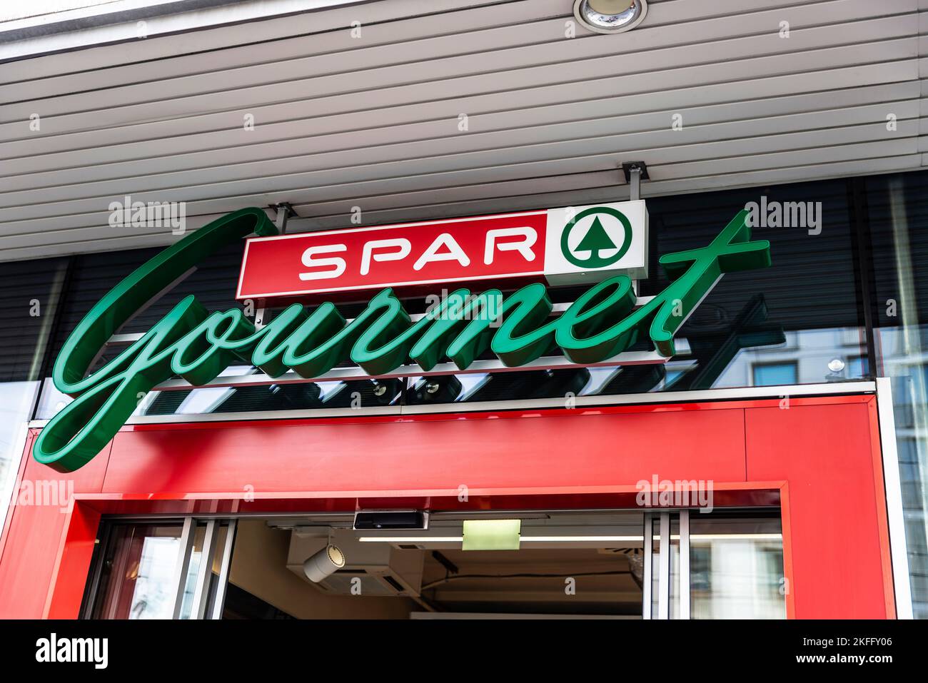Vienna, Austria - October 14, 2022: Sign of a Spar Gourmet supermarket ... Vienna, Austria - October 14, 2022: Sign of a Spar Gourmet supermarket ...