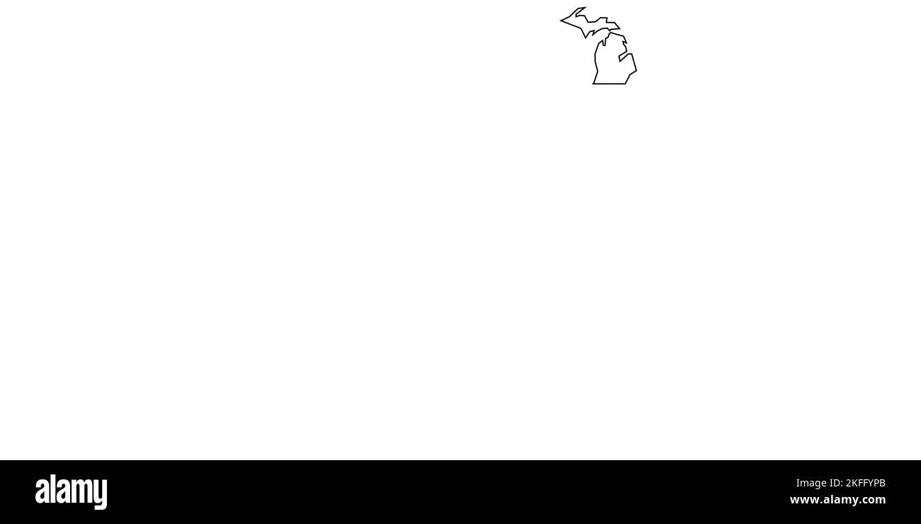 Michigan state of United States of America, USA. Simplified thick black ...