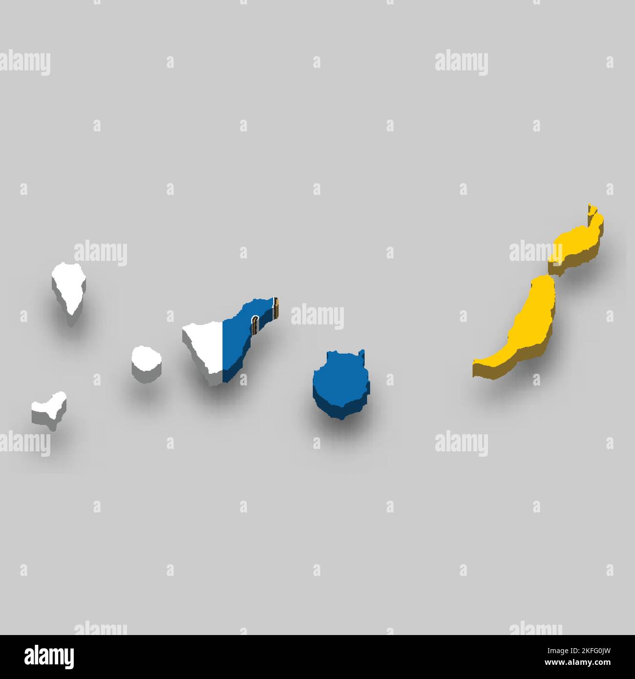 3d isometric Map of Canary Islands is a region of Spain with national ...