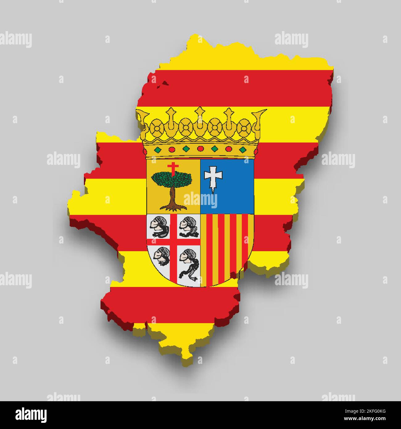 3d isometric Map of Aragon is a region of Spain with national flag ...