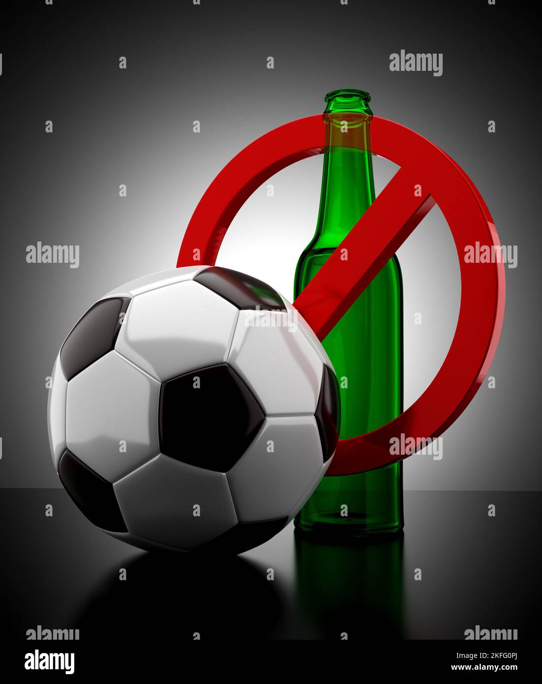 Alcohol Ban Beer Not Allowed Concept with Soccer Ball - 3D Illustration ...