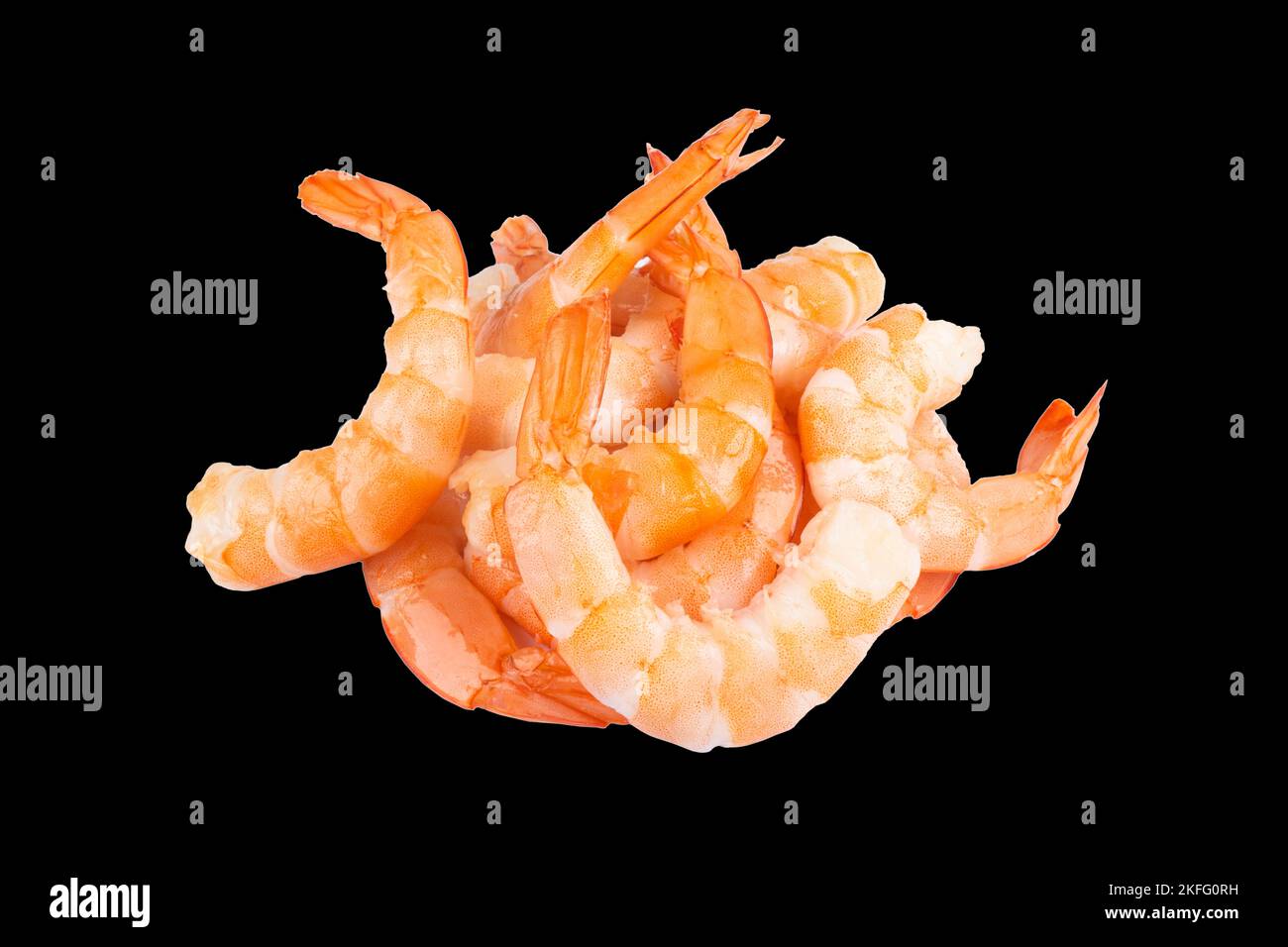 Group of red argentine shrimp isolated on black background. Large tiger ...