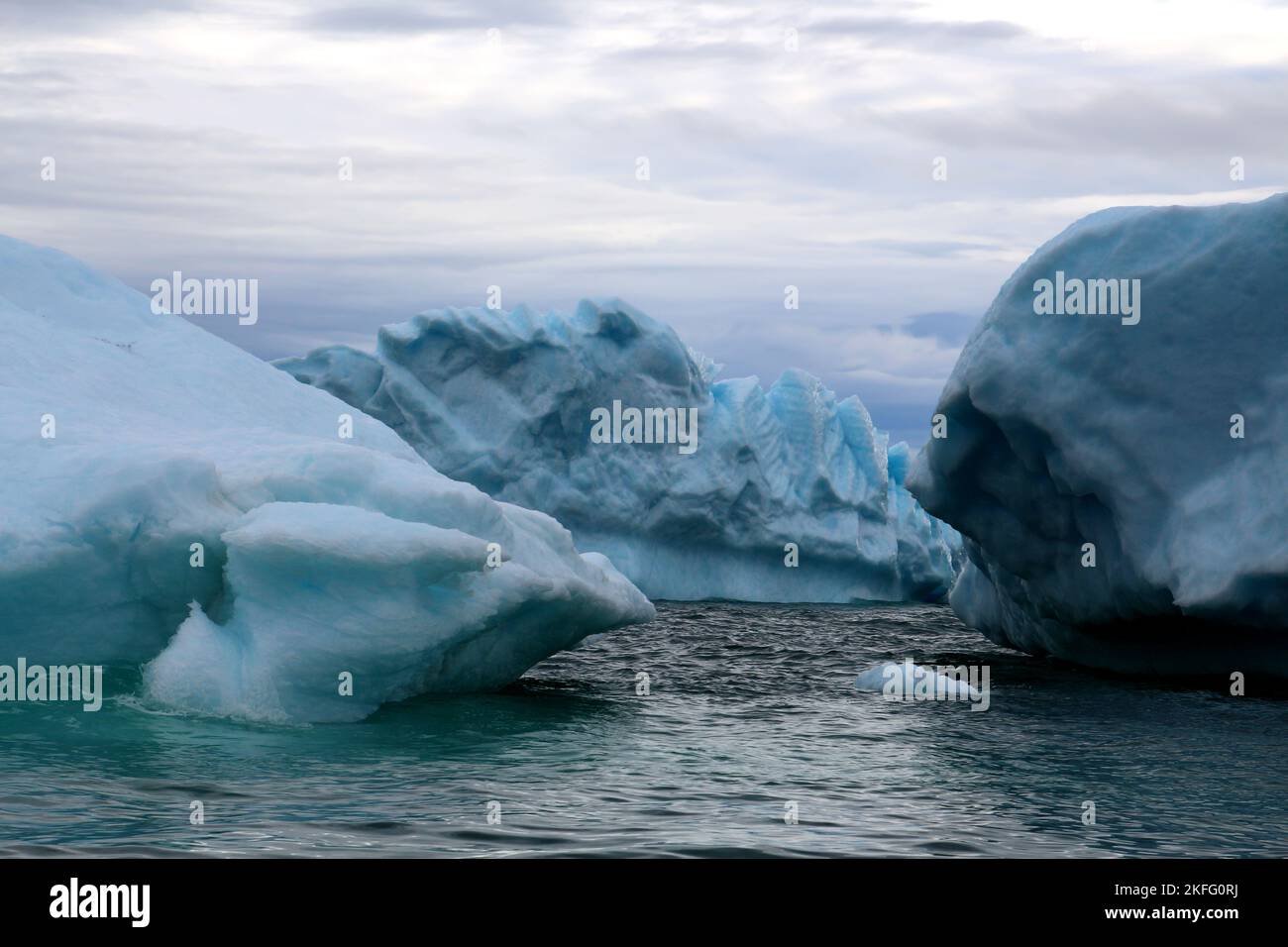 Icebergs from Sermeq Kujalleq Glacier, also known as Ilulissat Glacier or Jakobshavn Glacier in ...