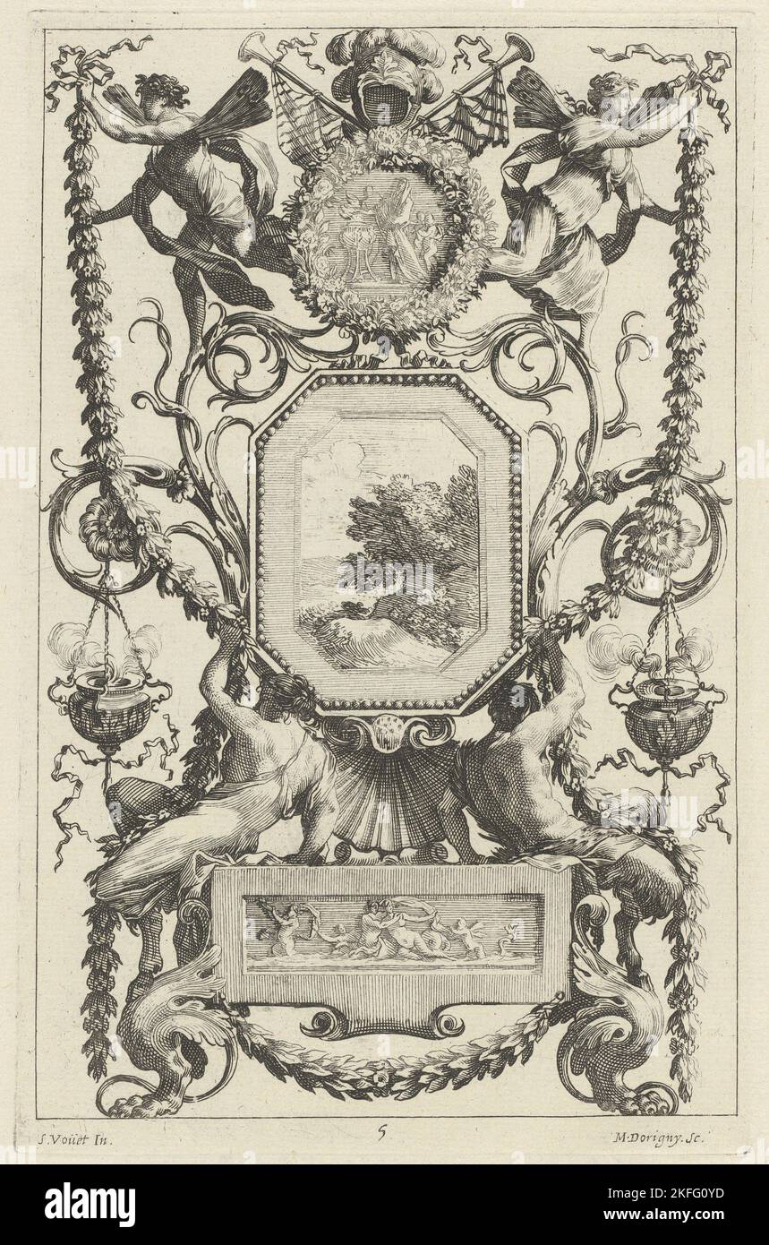 Ornamental Panel Surmounted by a Medallion with a Sacrifice, 1647 Stock ...